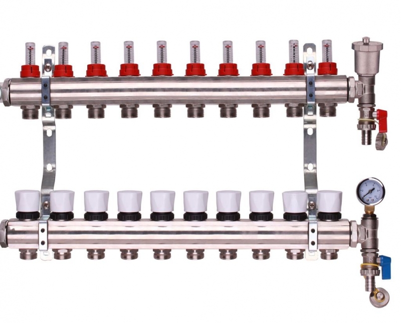 10 PORT MANIFOLD WITH PRESSURE GUAGE AND AUTO AIR VENT